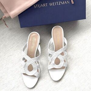 Stuart Weitzman | Shoes | Stuart Weitzman White Woven Leather Sandals ...